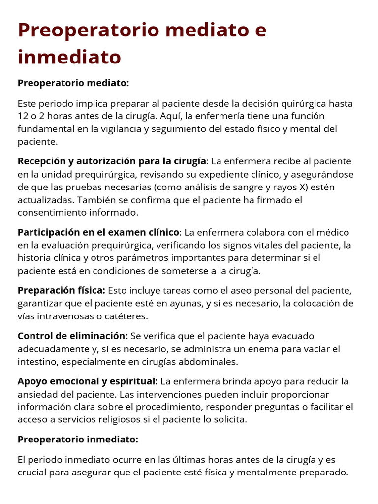 Preoperatorio Mediato e Inmediato - 20241001 - 084332 - 0000 | PDF ...