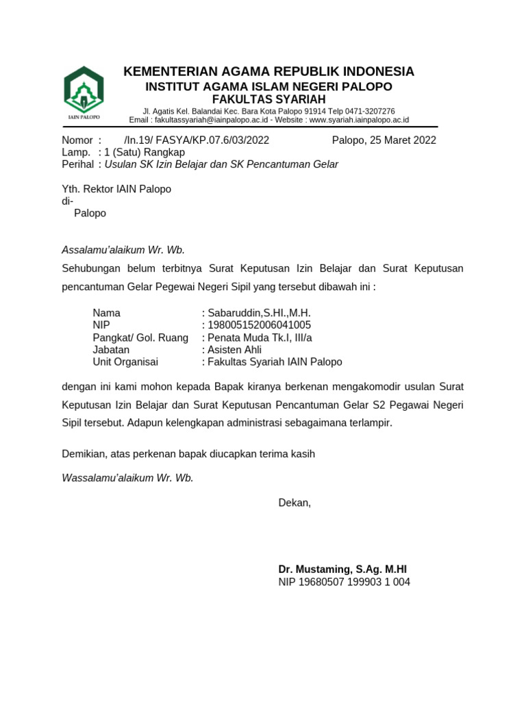 Surat Pengantar Pak Sabar | PDF