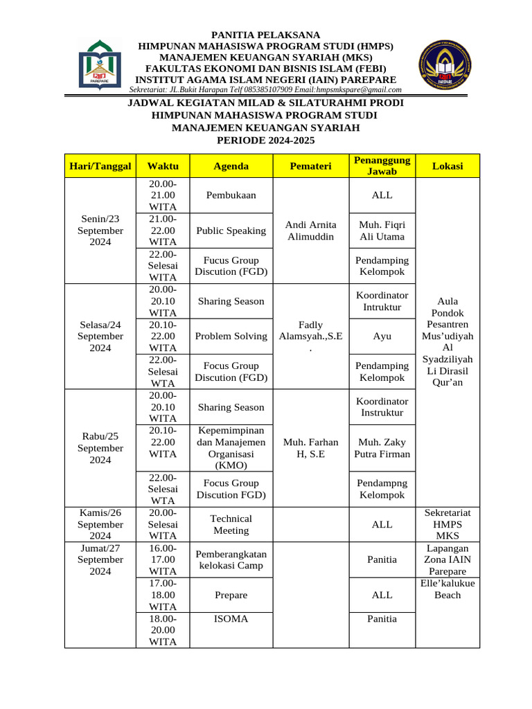 Schedule MSP MKS 2024 | PDF