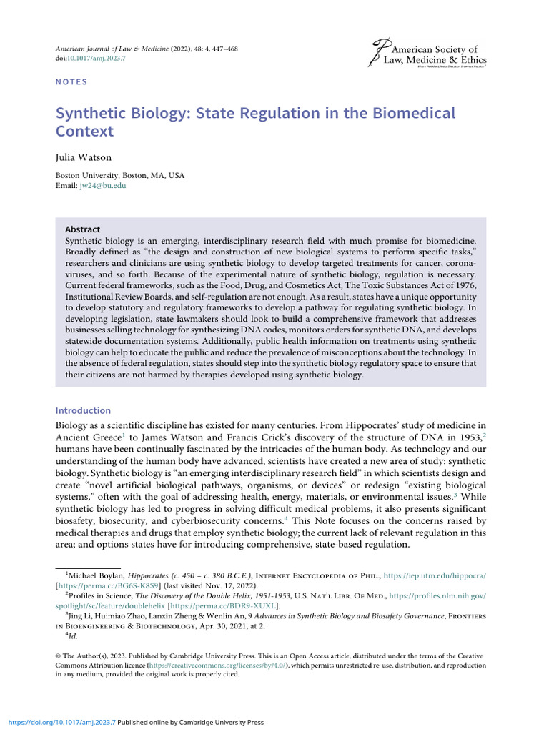 State Regulation of Synthetic Biology | PDF | Nucleic Acids | Dna