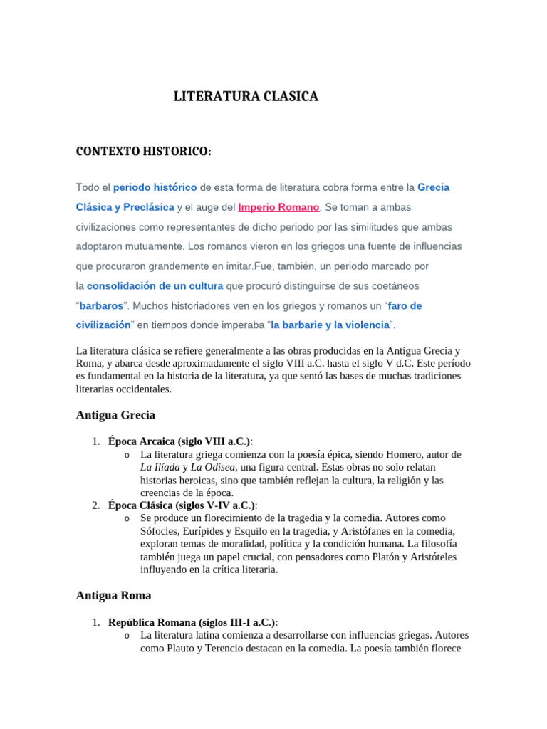 Historia de la Literatura Clásica | PDF | Literatura antigua ...