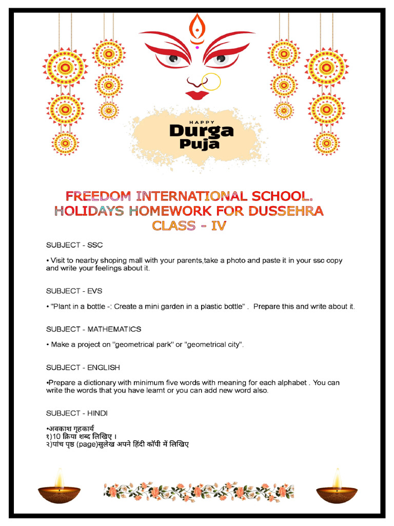 Holidays Homework Class Iv | PDF