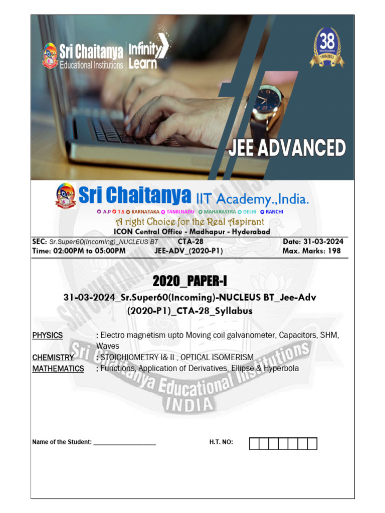 31 03 2024 SrSuper60Incoming NUCLEUS BT Jee Adv2020 P1 CTA 28 Q Paper ...