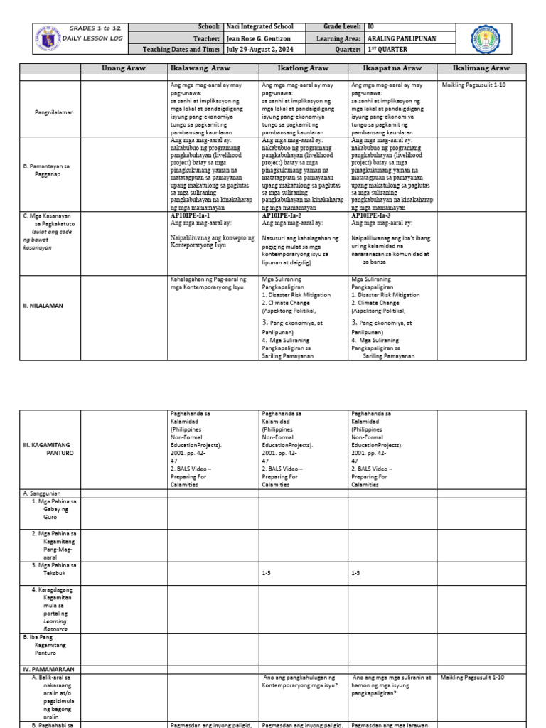 Unang Araw Ikalawang Araw Ikatlong Araw Ikaapat Na Araw Ikalimang Araw | PDF