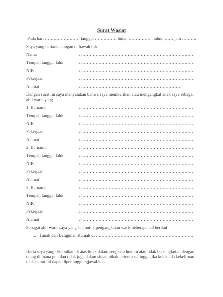 Surat Wasiat | PDF | Hukum
