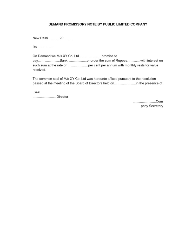 Demand Promissory Note by Public Limited Company | PDF | Finance ...
