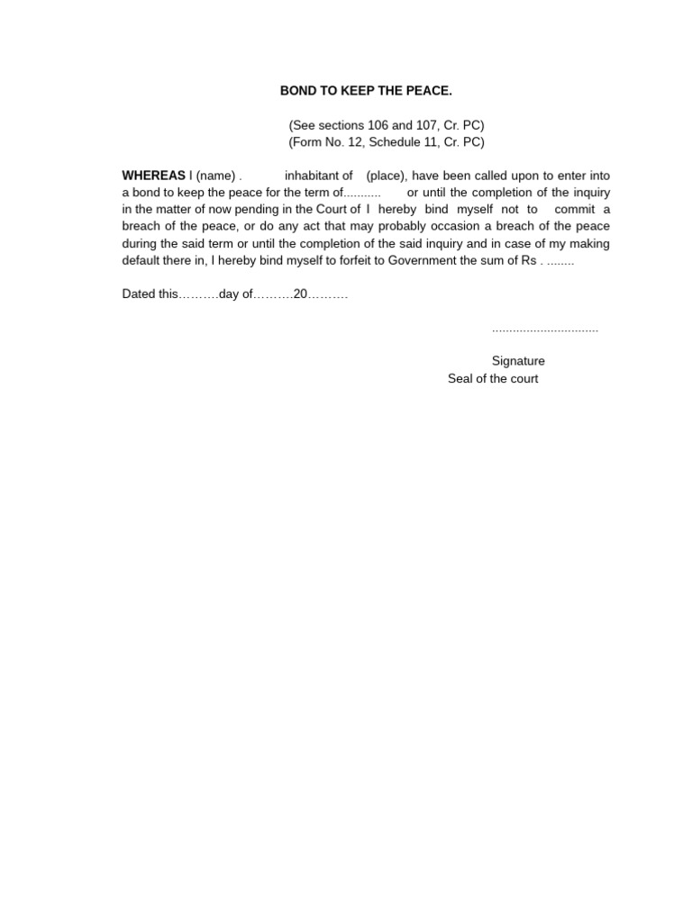 Peace Bond Application Format | PDF