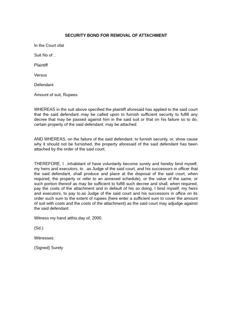 Security Bond For Removal of Attachment | PDF | Finance & Money ...