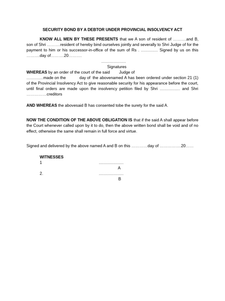 Insolvency Security Bond Agreement | PDF