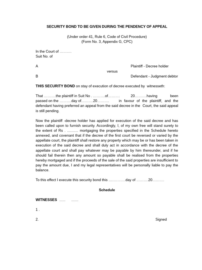 Security Bond for Appeal Execution | PDF