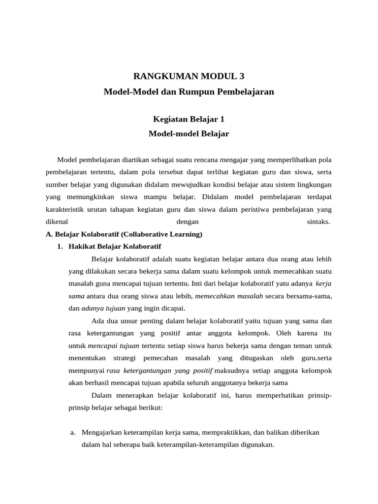 Rangkuman Modul 3 Strategi Pembelajaran | PDF