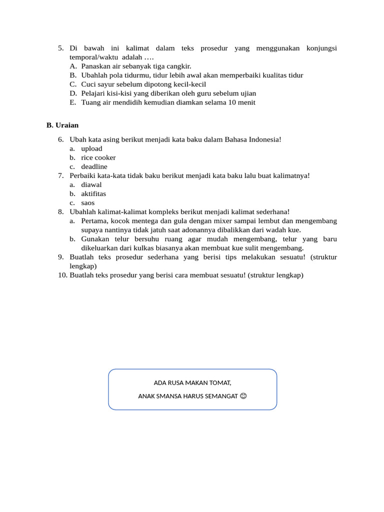 Soal PH 1 B, Indo Kelas 11 (Sambungan) | PDF