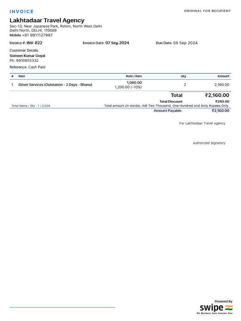 SKG Sales Invoice 822 | PDF