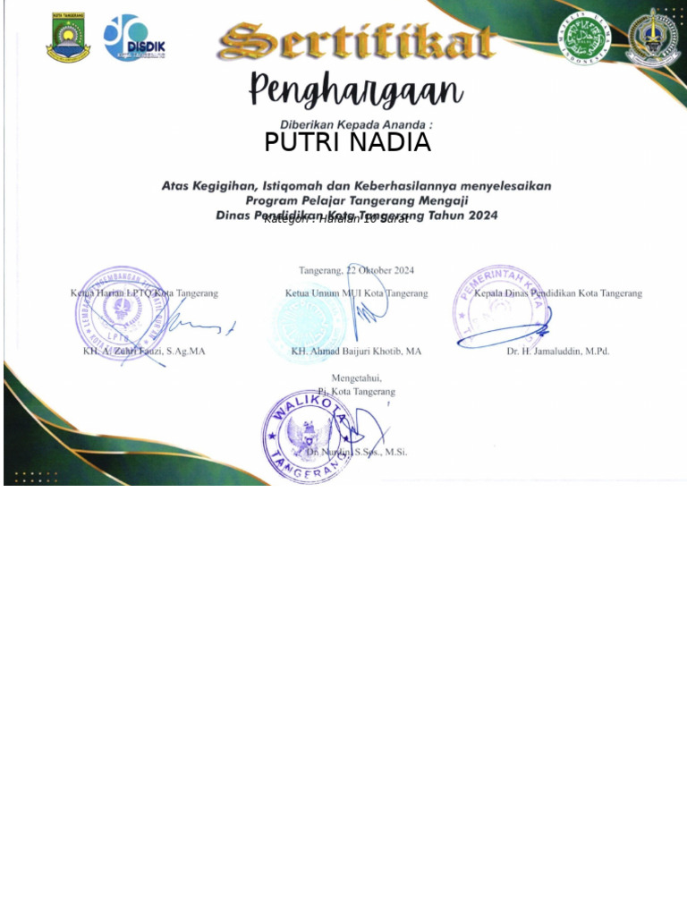 Master Sertifikat PTM - PUTRI NADIA | PDF