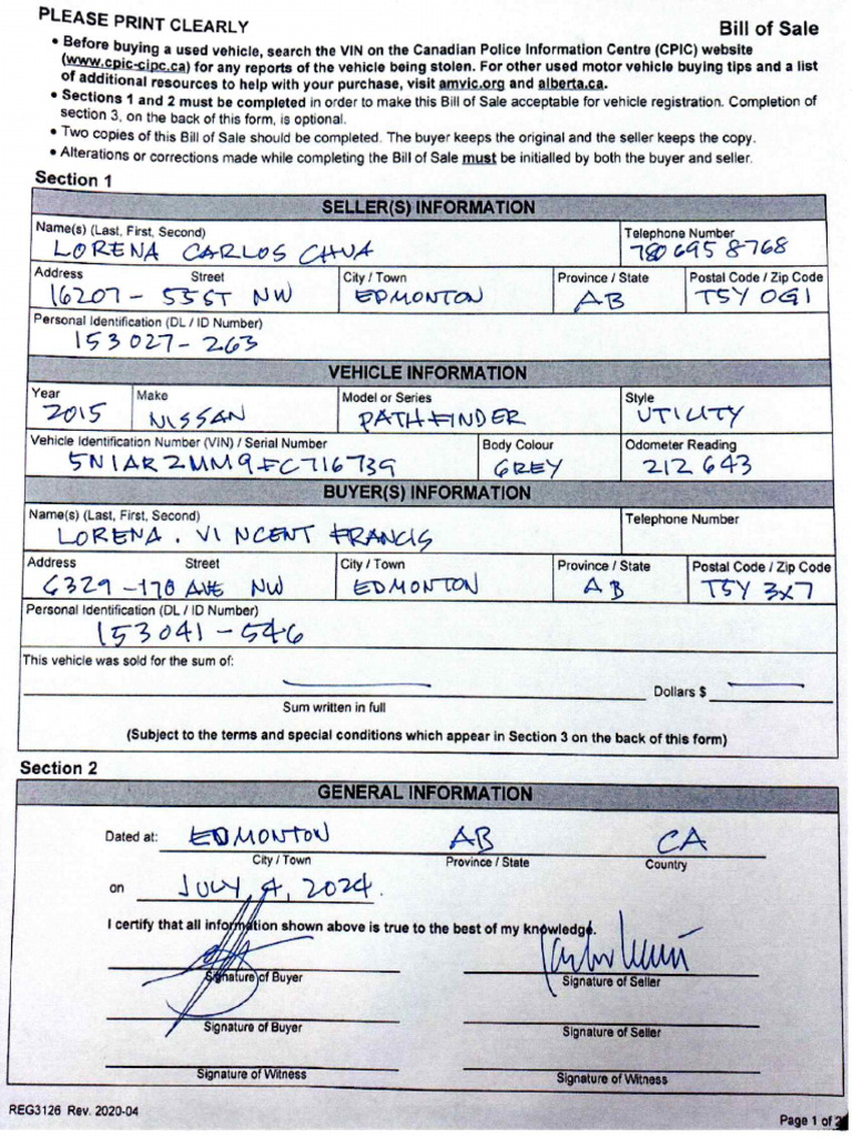 Bill of Sale Pathfinder | PDF