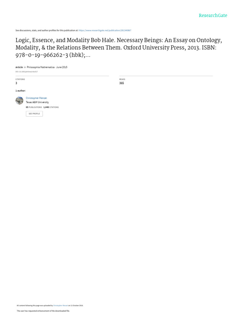 Logic Essenceand Modality | PDF | Modal Logic | First Order Logic