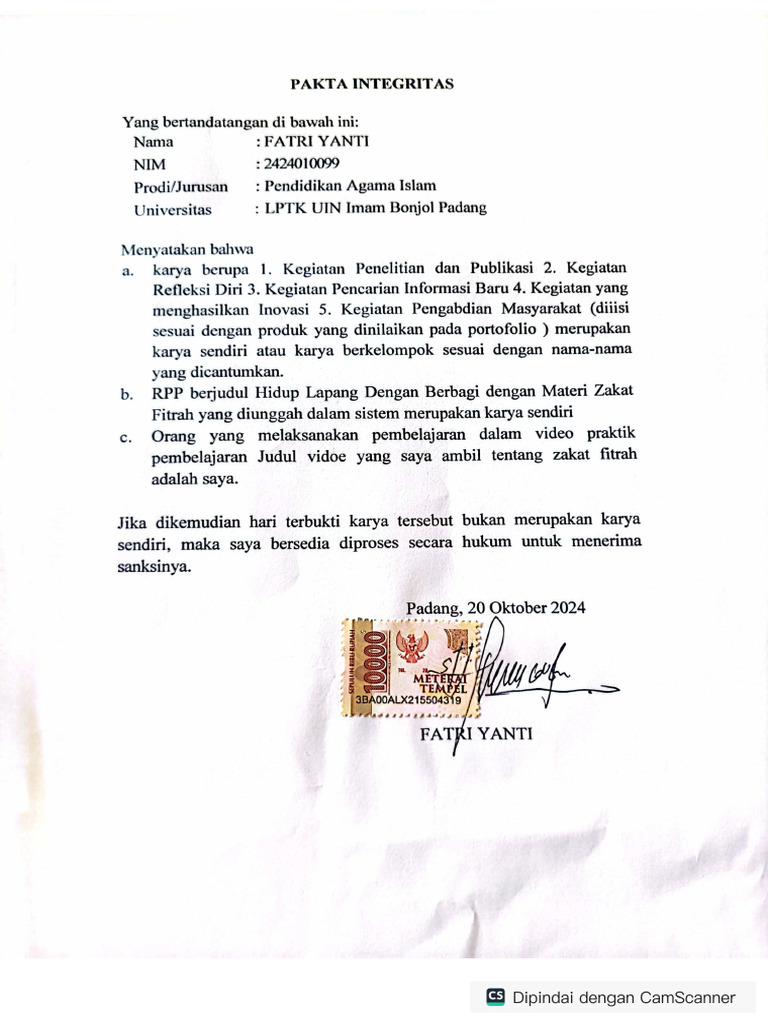Fakta Integritas Fatri | PDF