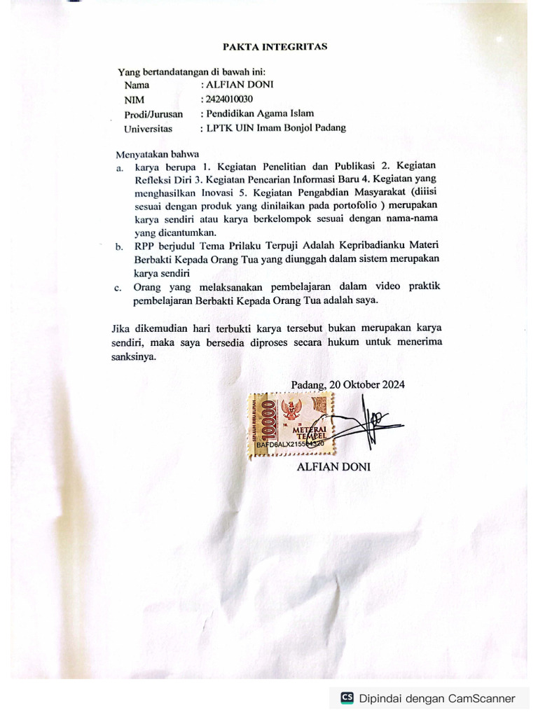 Fakta Integritas Doni | PDF