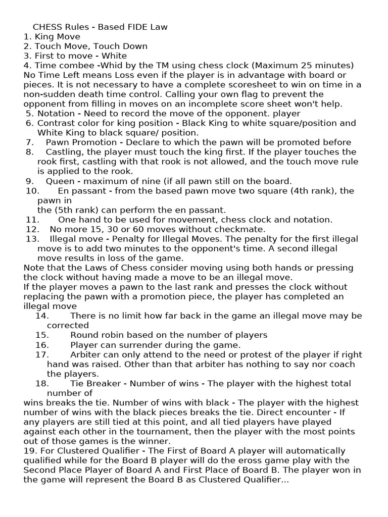 Chess Rules | PDF | Chess | Abstract Strategy Games