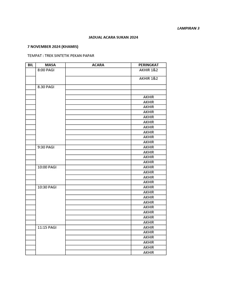 Jadual Acara Sukan 2024 Papar | PDF
