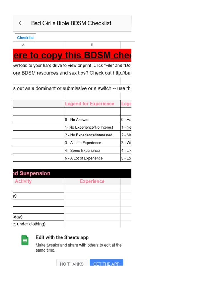 Bad Girl's Bible BDSM Checklist - Google Drive | PDF