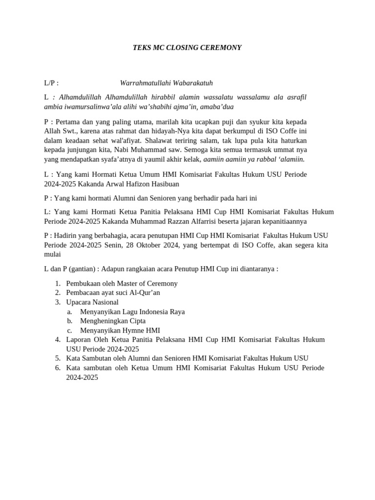 Teks Closing Ceremony | PDF