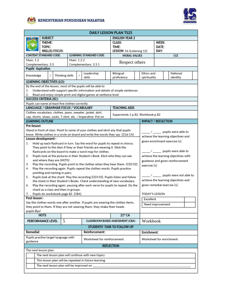BI Y2 LP TS25 (Unit 7 LP 56-87) | PDF | Lesson Plan | Vocabulary