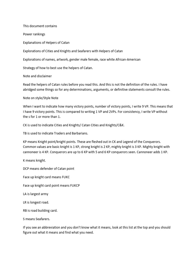 Catan Helpers Strategy Guide | PDF