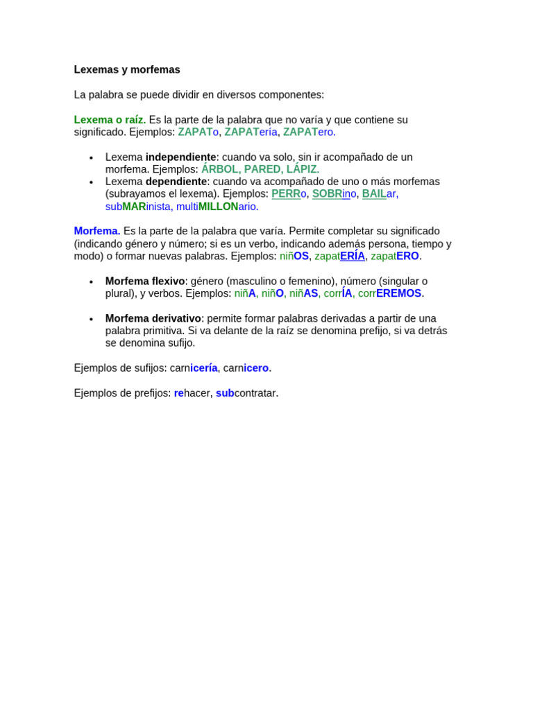 Lexemas y Morfemas: Guía Completa | PDF | Artes del Lenguaje y Comunicación
