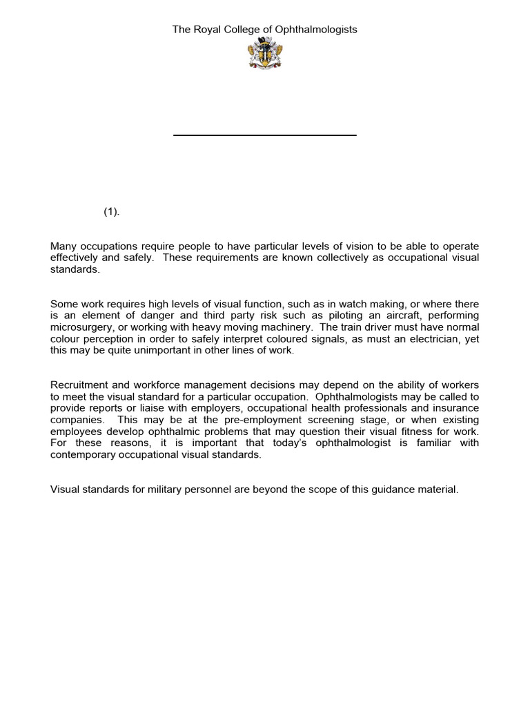 Occupational Vision Standards | PDF | Glasses | Sunglasses