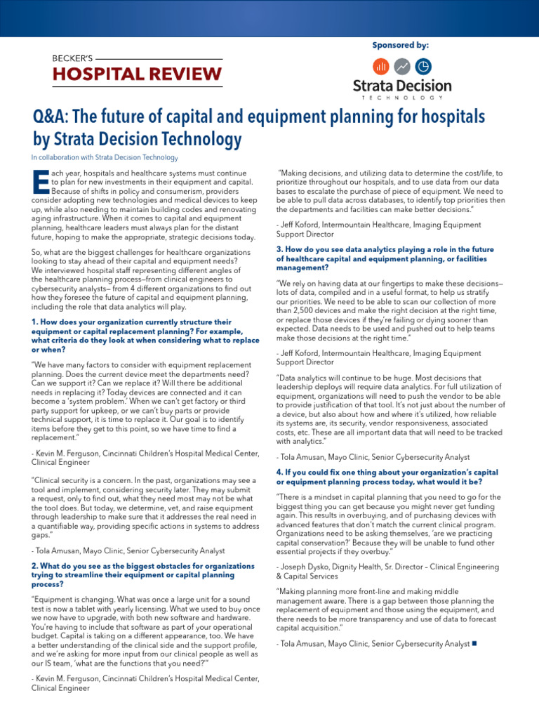 The Future of Capital and Equipment Planning For Hospitals - Article ...