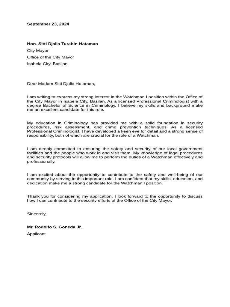 Application for Watchman I Position | PDF