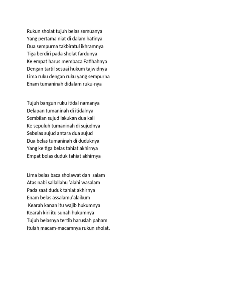 Rukun Sholat Tujuh Belas Semuanya | PDF