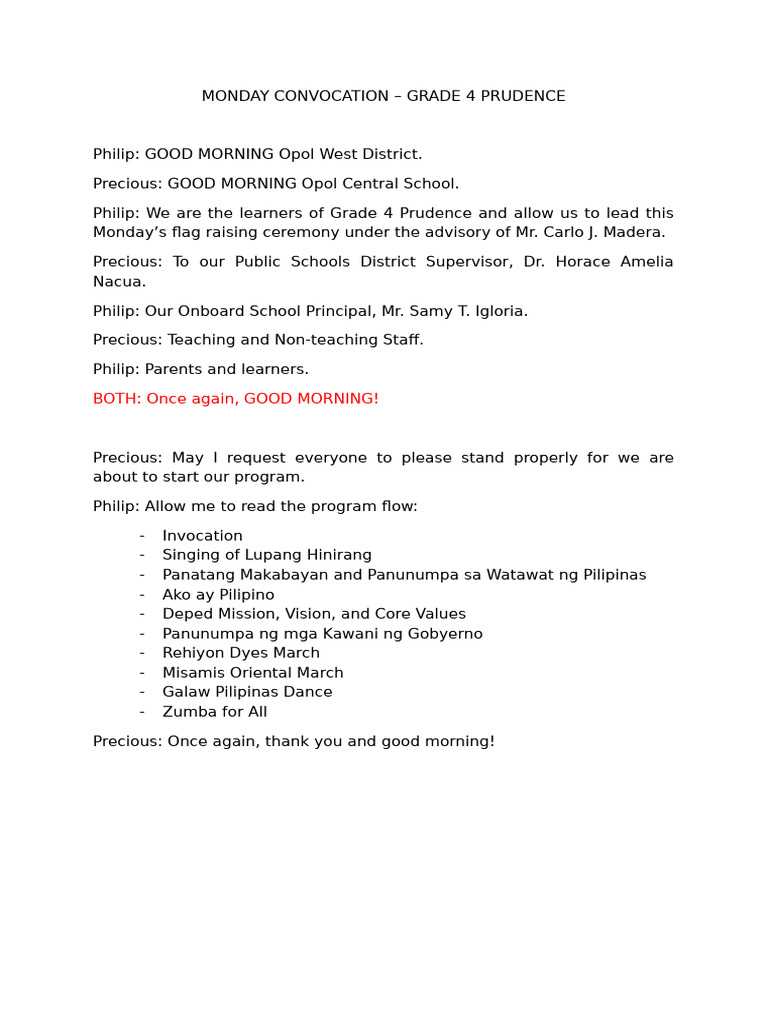 Monday Convocation Script | PDF