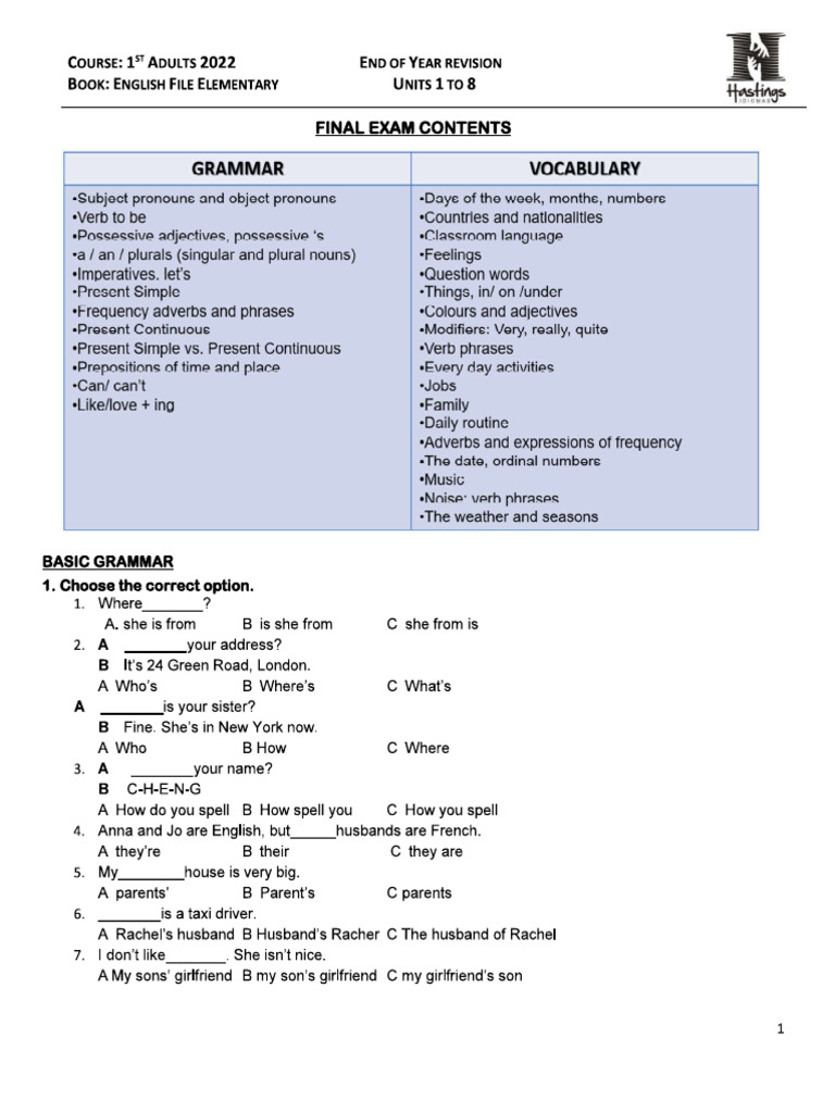 BRENDA END OF YEAR Revision 1st Adults 2022 UNITS 1-8 | PDF
