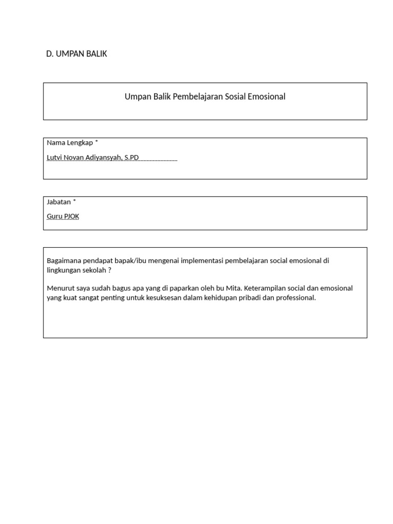 Umpan Balik Form | PDF