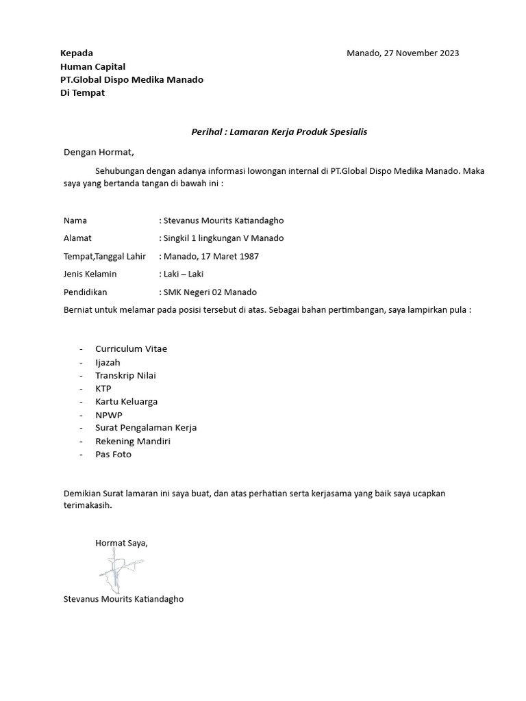 Berkas Lamaran GDM Moris | PDF
