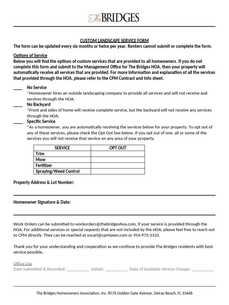 Custom Landscape Service Form | PDF | Business | Law