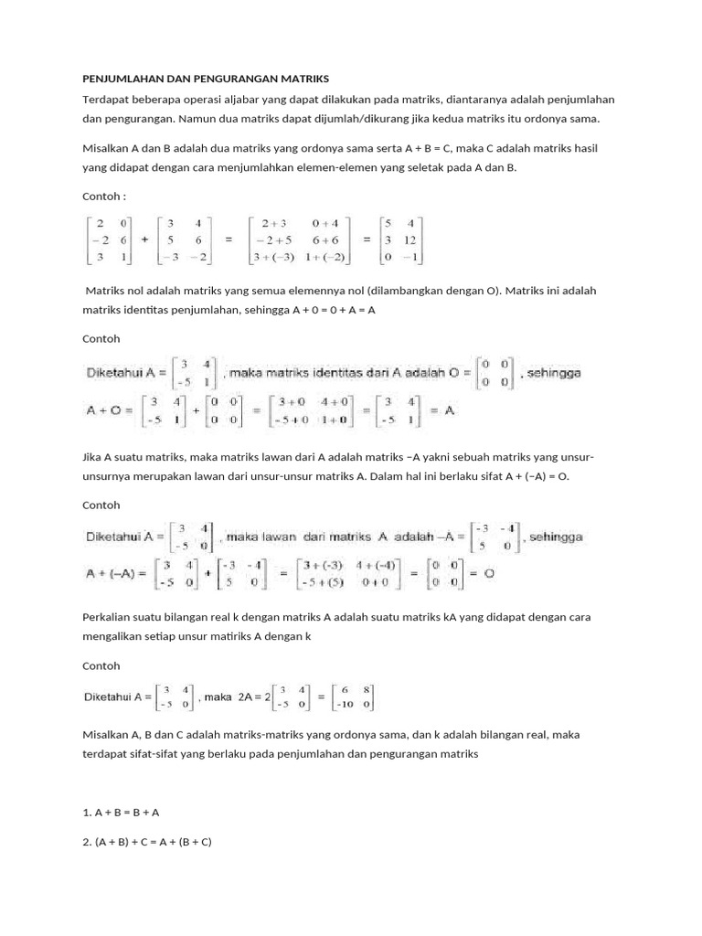Penjumlahan Dan Pengurangan Dua Matriks | PDF
