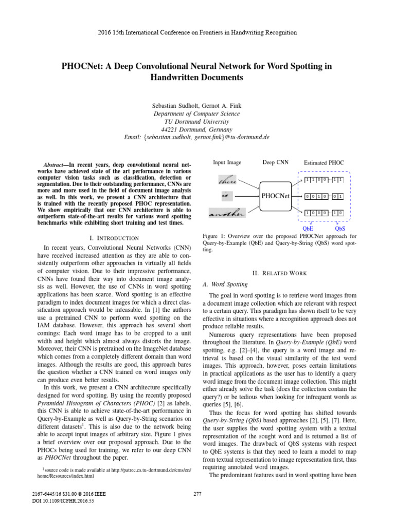 Phocnet: A Deep Convolutional Neural Network For Word Spotting in Handwritten Documents | PDF ...