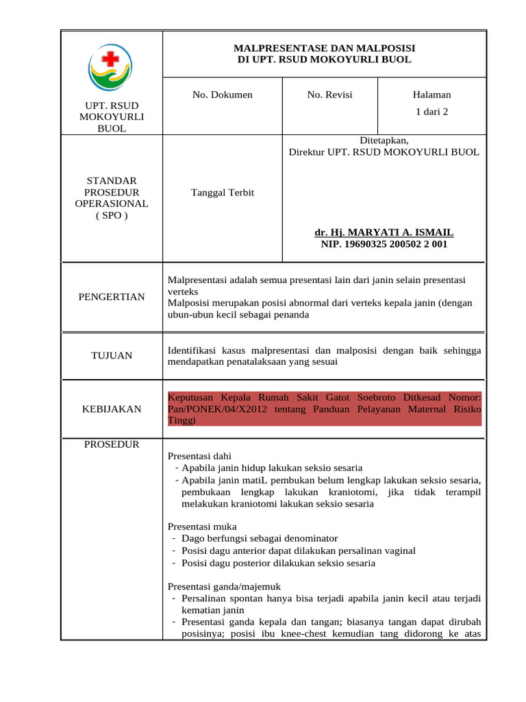 Prosedur Malpresentasi dan Malposisi | PDF | Sains & Matematika