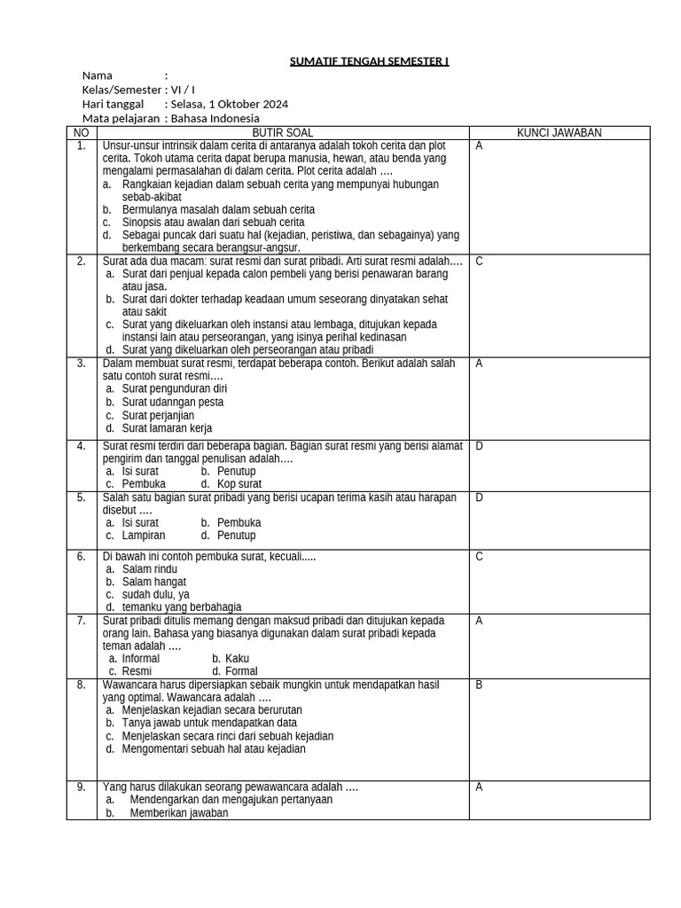 Soal STS Bindo | PDF