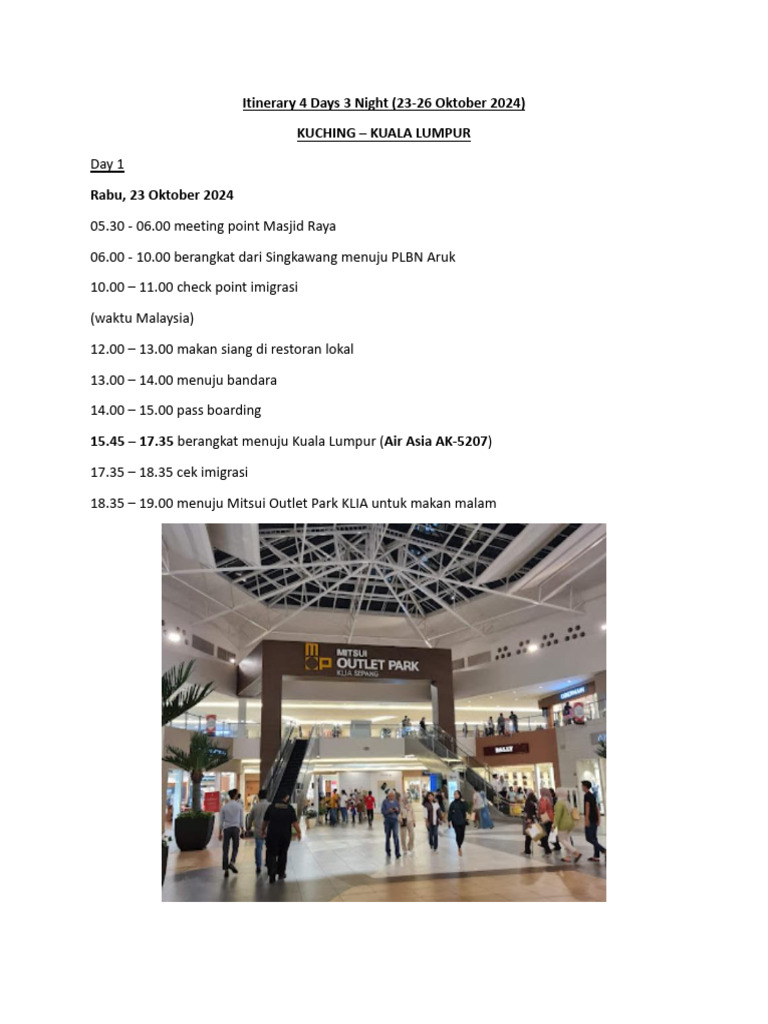 Itinerary Tour Kuching Kuala Lumpur | PDF | Art