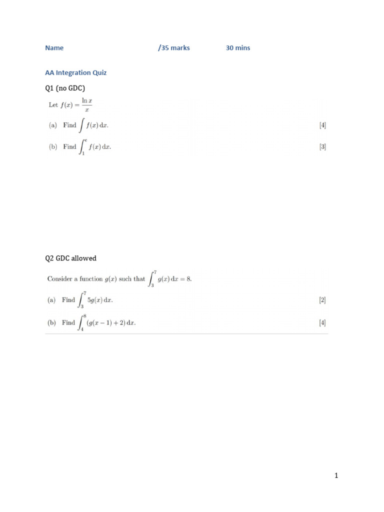 Integration Quiz + MS | PDF | Physics | Mechanics