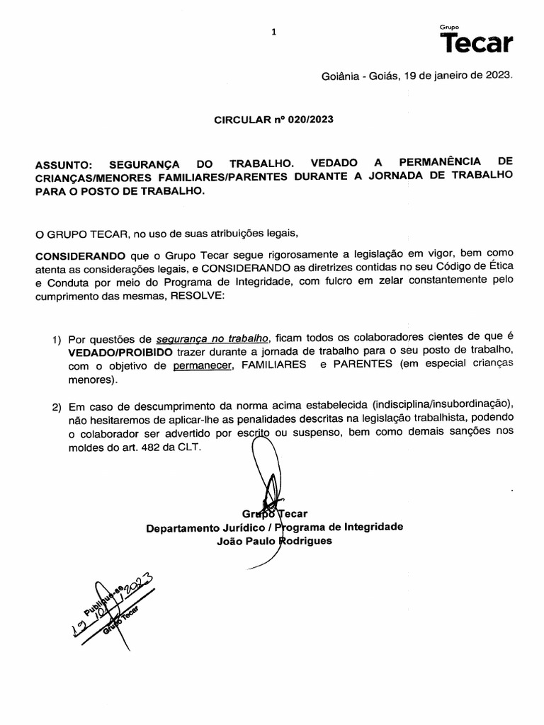 020.2023 Circular. Seg Trabalho. Familiares Posto Trab | PDF