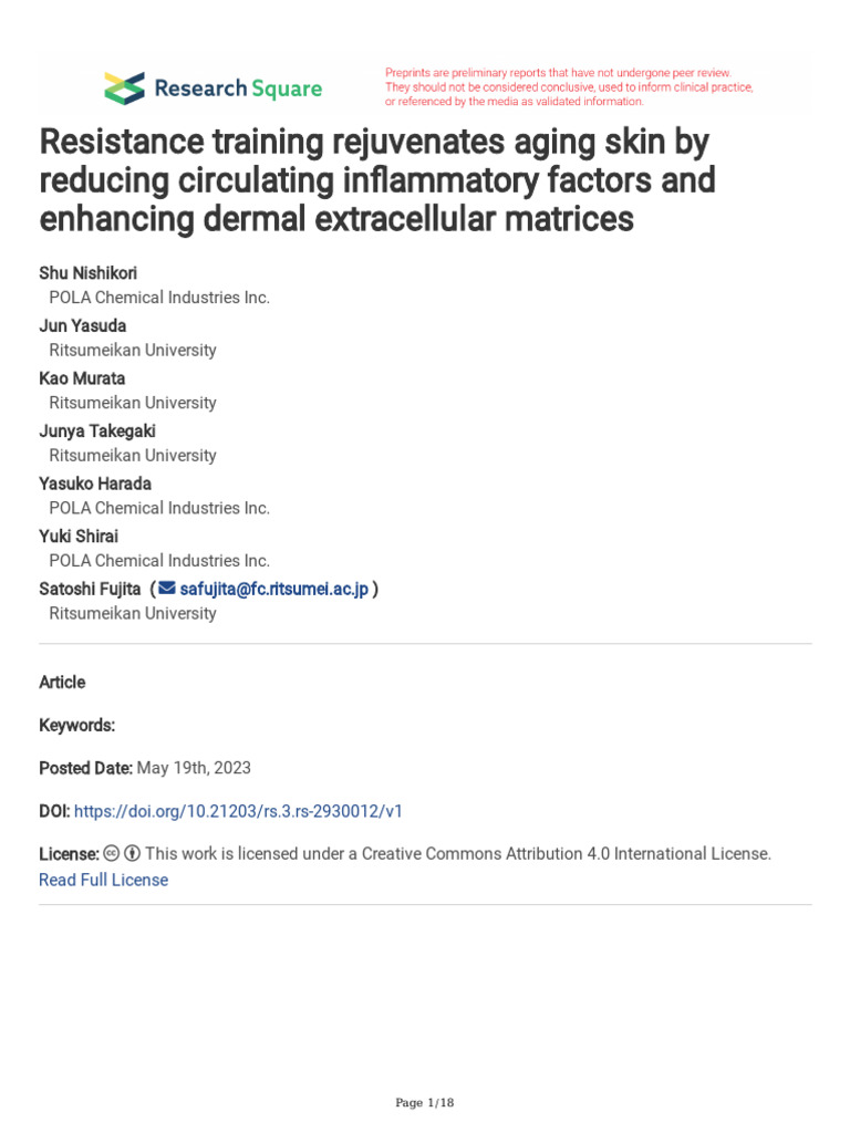 Resistance Training Rejuvenates Aging Skin by Redu | PDF | Cytokine ...