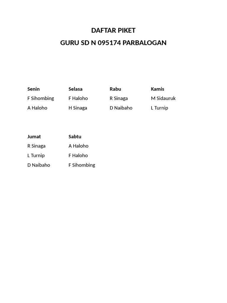 Daftar Piket | PDF