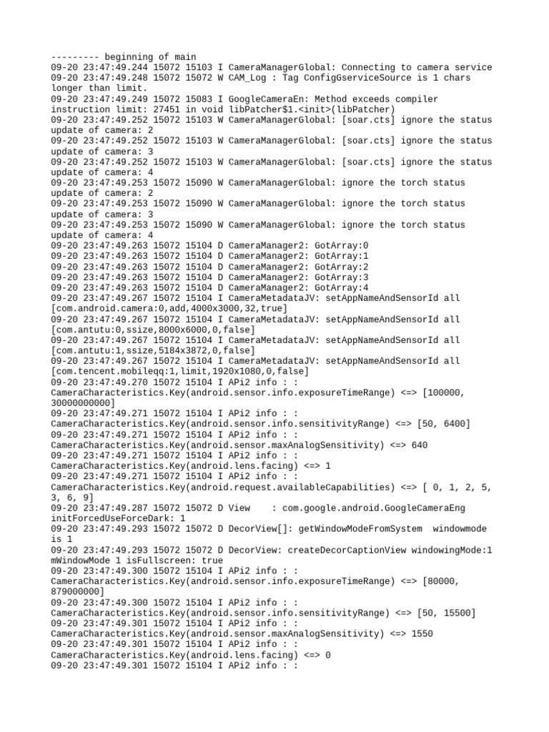 Camera Service Log Analysis | PDF | Software Engineering | Computing