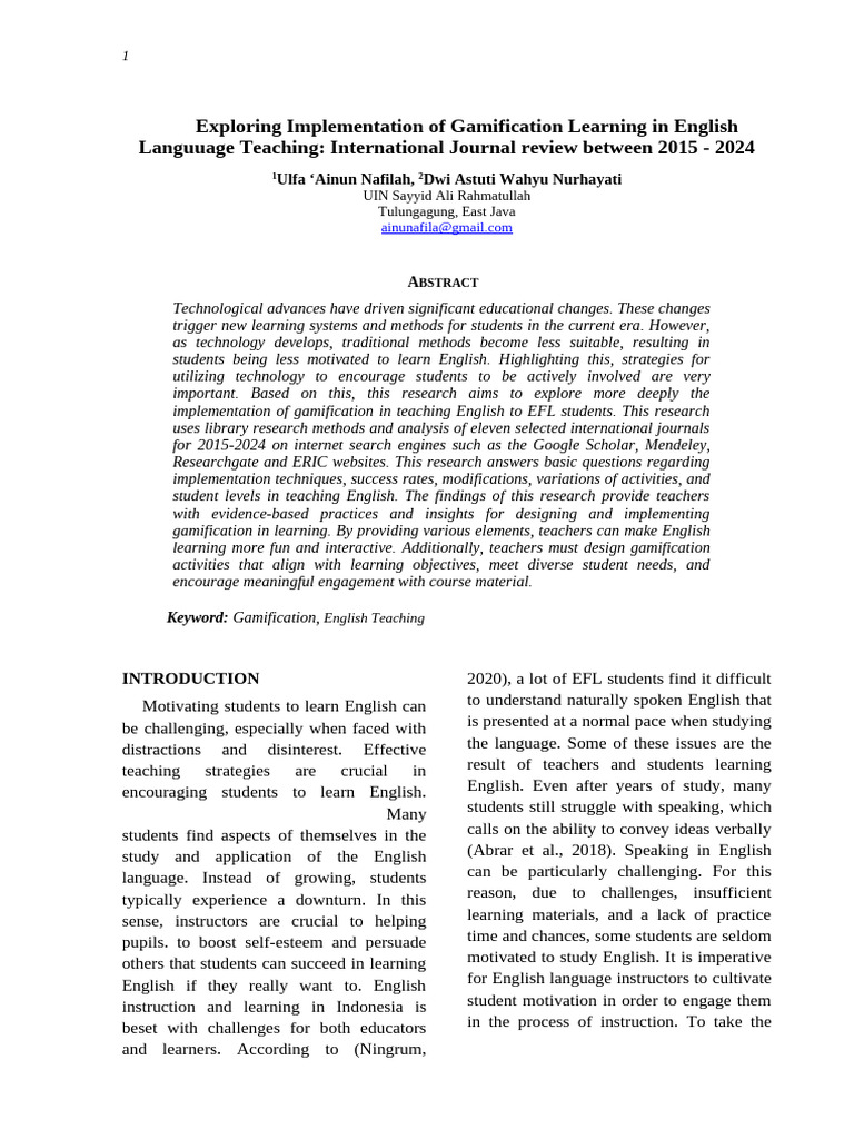 Exploring Implementation of Gamification Learning in English Languuage Teaching (International ...