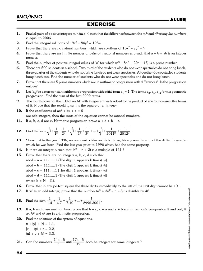 RMO & INMO Module - Volume-1 | PDF | Numbers | Prime Number